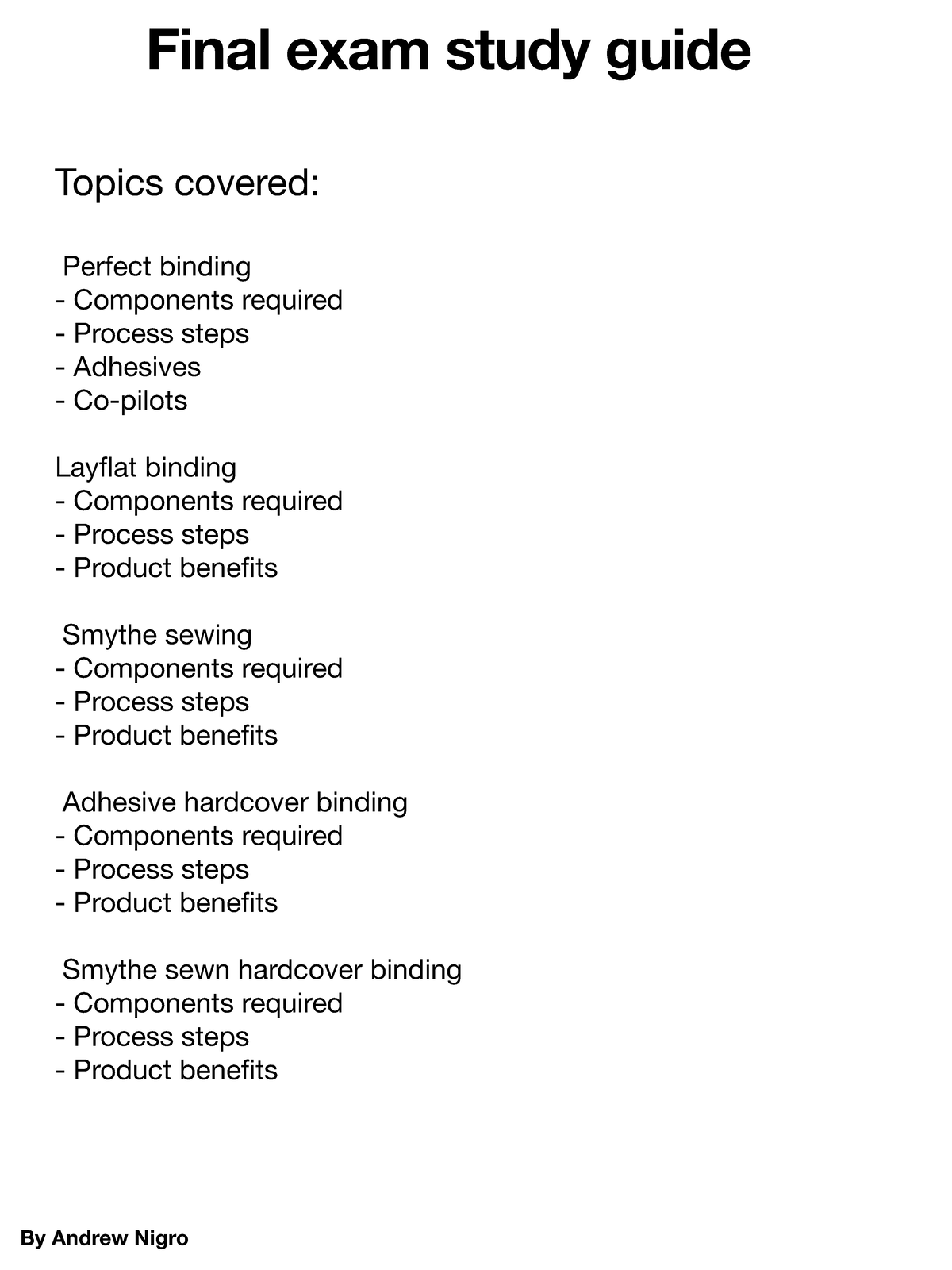 Final exam study guide - Final exam study guide Topics covered: Perfect ...