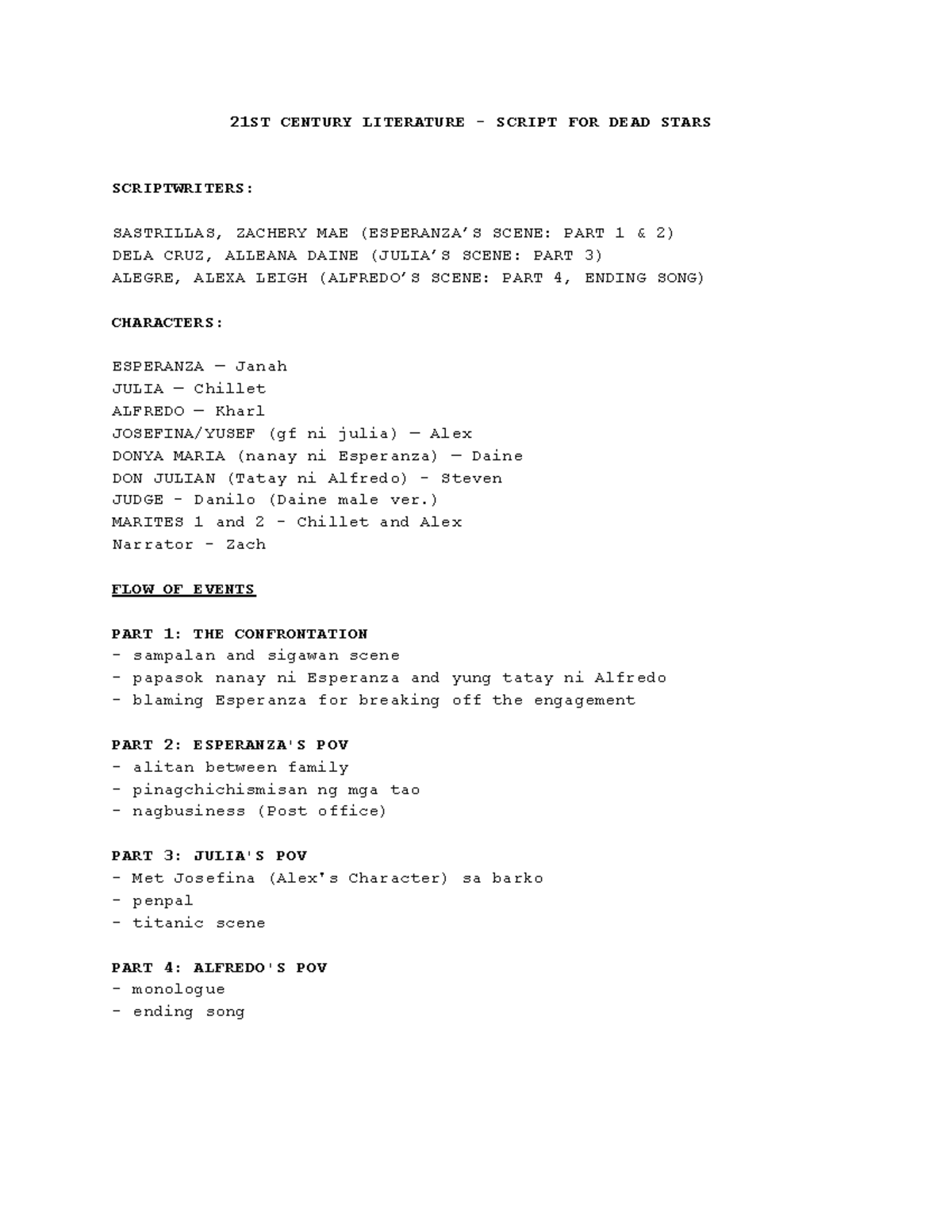 21ST Century Literature - Script TO BE Performed - 21ST CENTURY LITERATURE - SCRIPT FOR DEAD ...