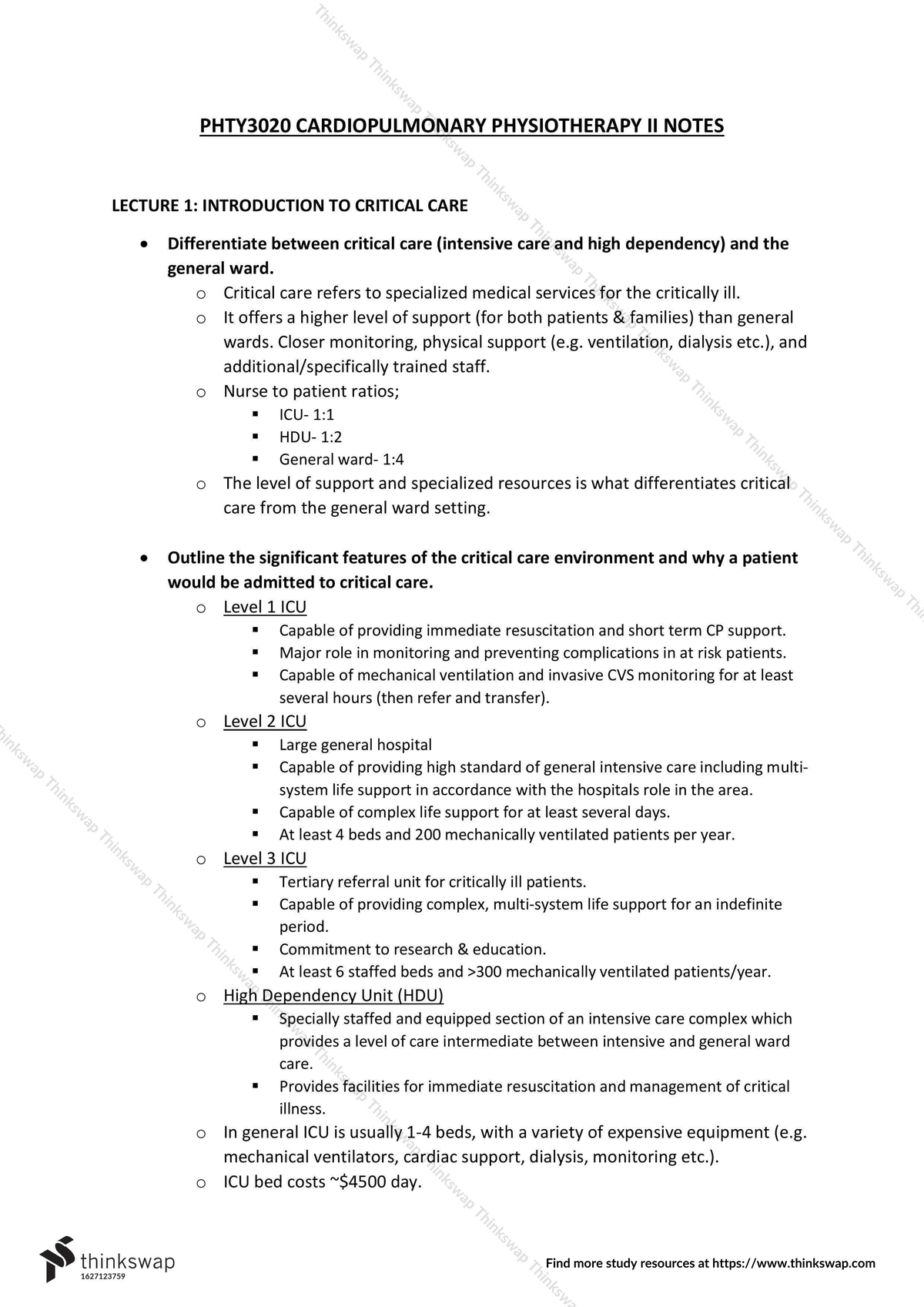 PHTY 3020 Cardio - > PHTY3020 CARDIOPULMONARY PHYSIOTHERAPY II NOTES ...