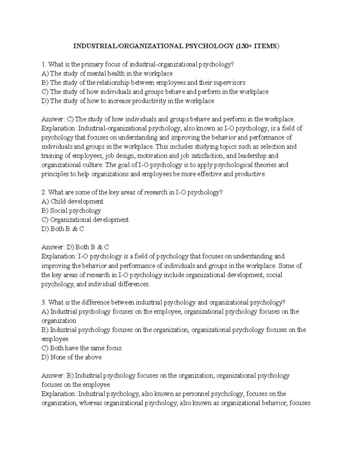 Industrial- Organizational Psychology (130- Items) - INDUSTRIAL ...