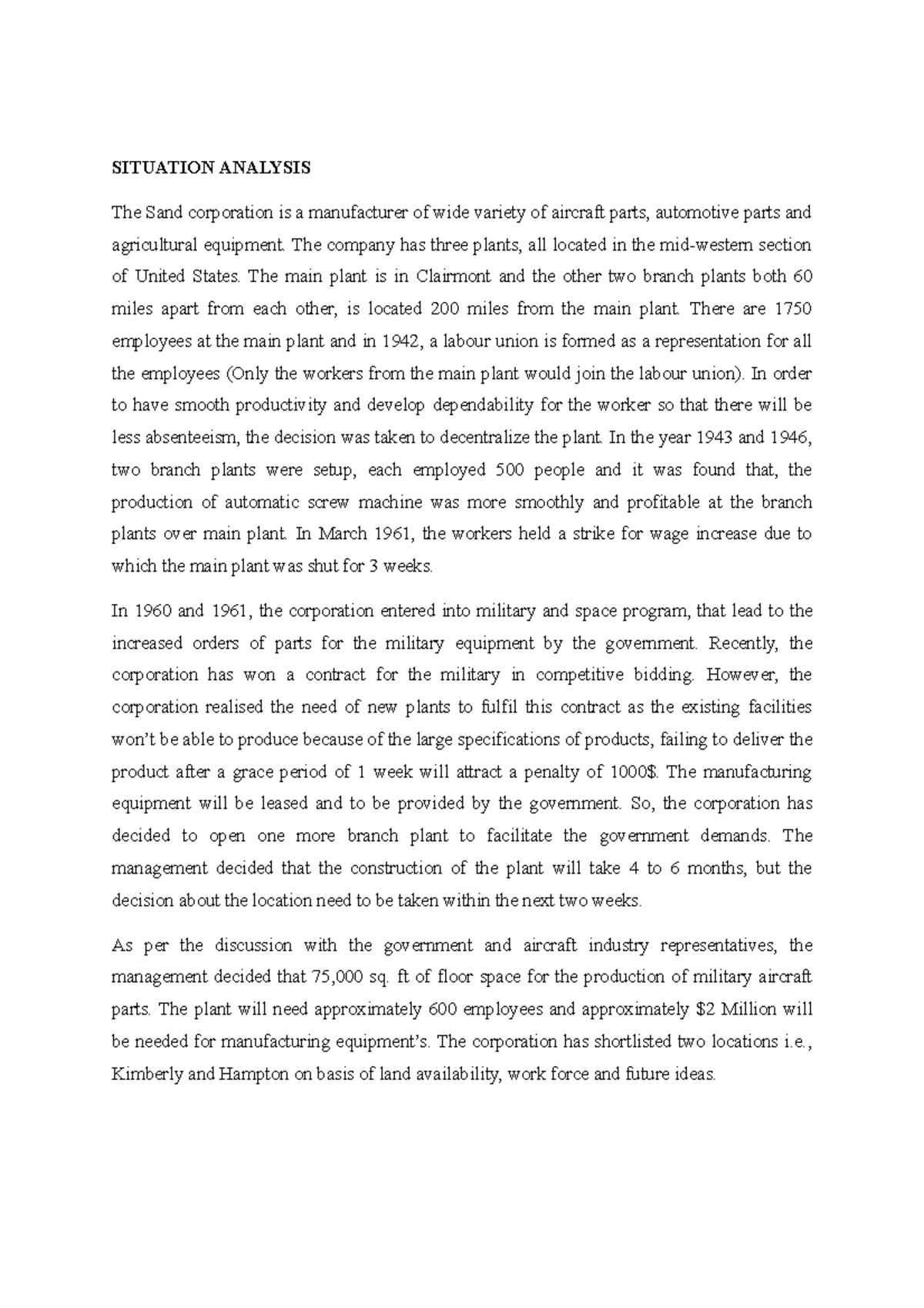 Aman WAC assignment - Grade: D - SITUATION ANALYSIS The Sand ...