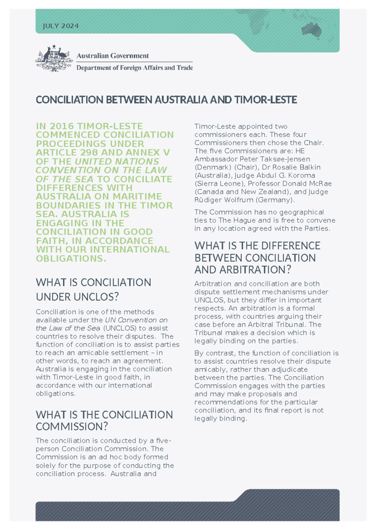 Fact sheet conciliation between australia and timor leste - JULY 2024 ...