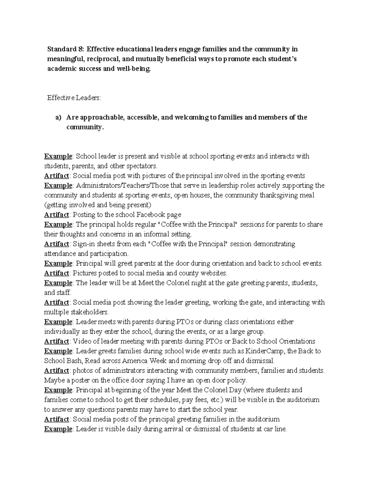 PSEL Standard 8 Examples and Artifacts Fall II 2023 - Standard 8 ...