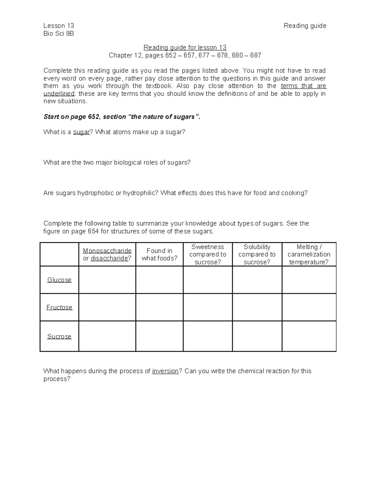 Lesson 13 Reading Guide - Lesson 13 Reading guide Bio Sci 9B Reading ...