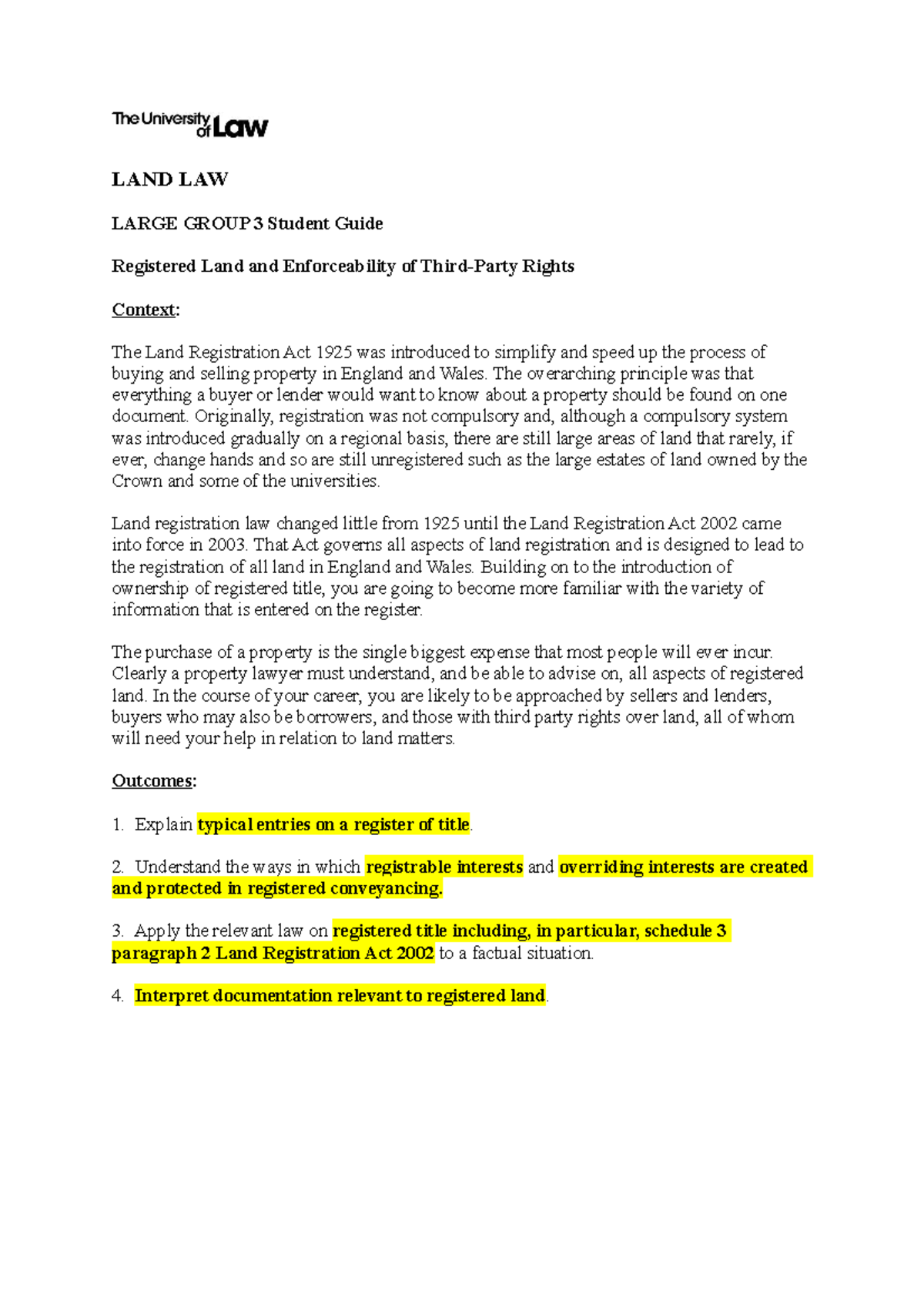 LAND LAW LG3 lecture notes - LAND LAW LARGE GROUP 3 Student Guide ...