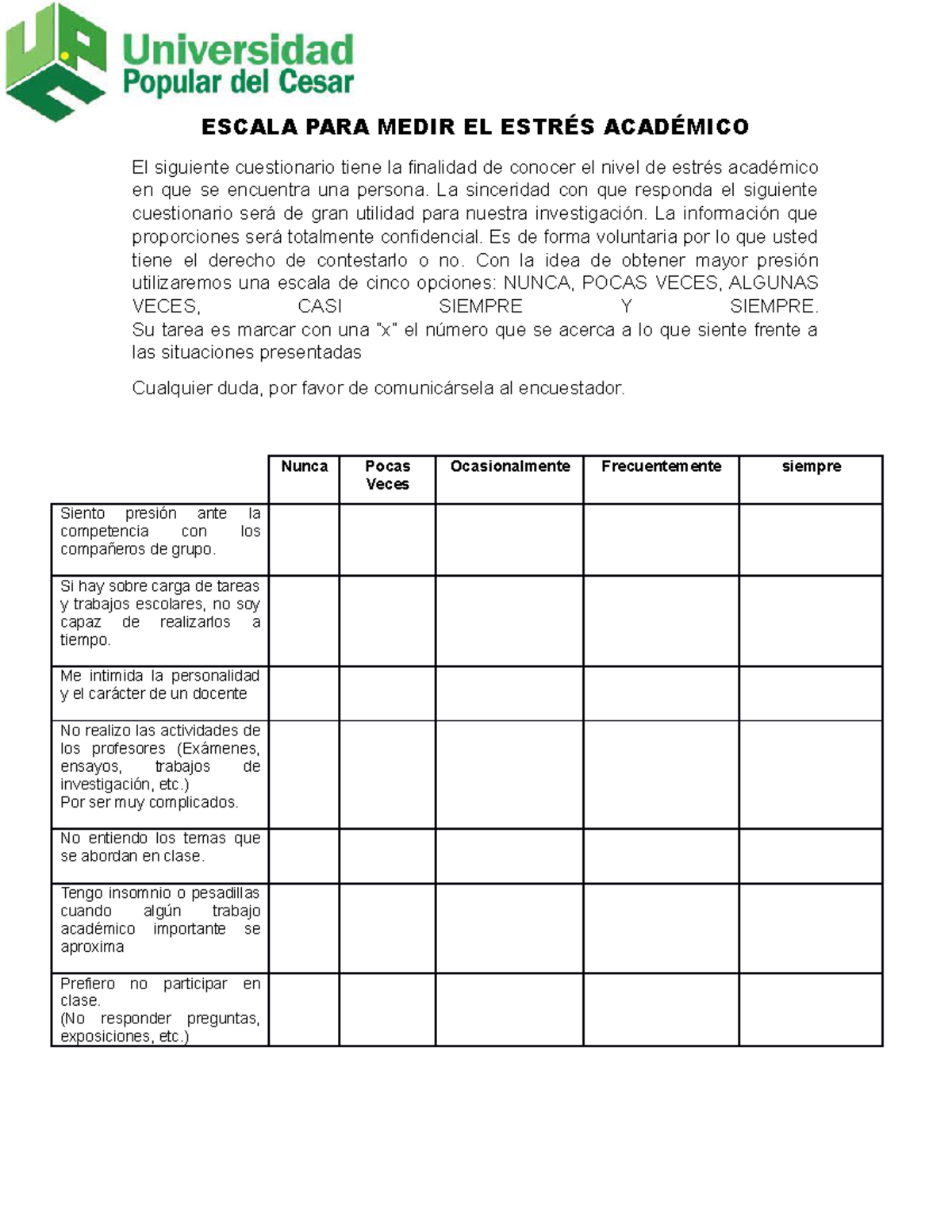 Encuesta y Escalas para medir el estres - ESCALA PARA MEDIR EL ESTRÉS ...