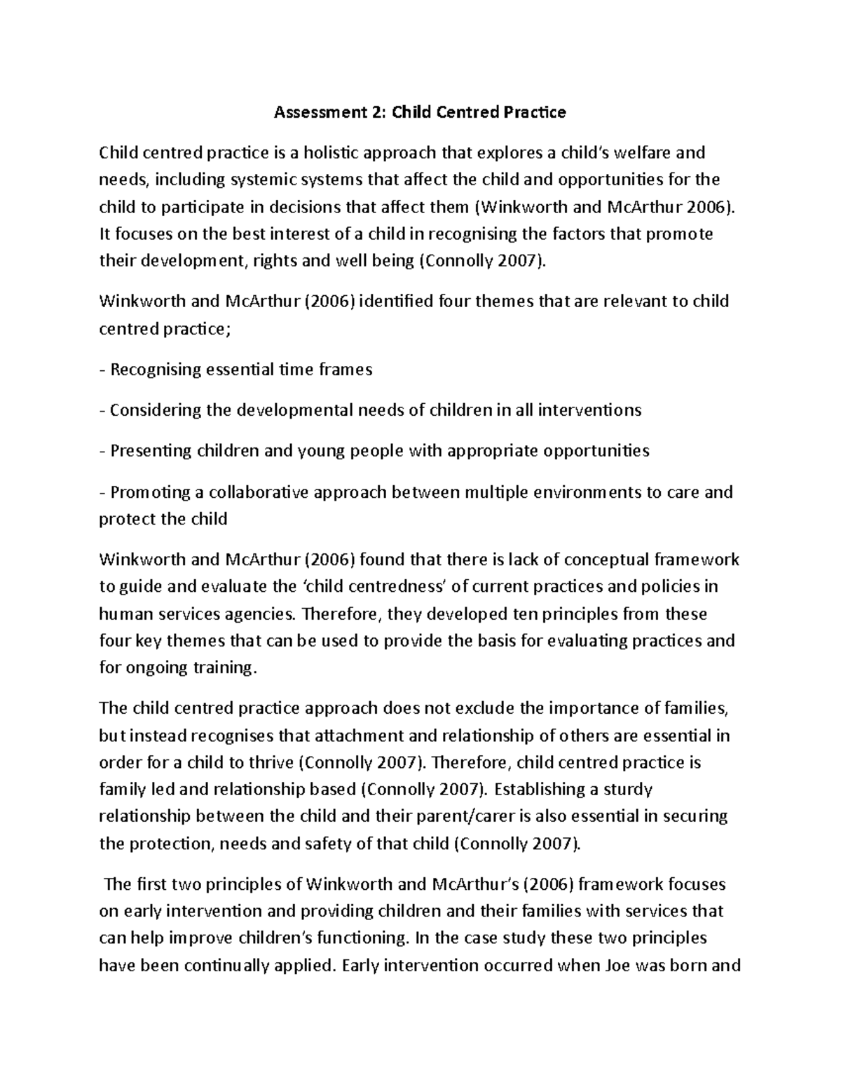 Assessment 2 - It focuses on the best interest of a child in ...