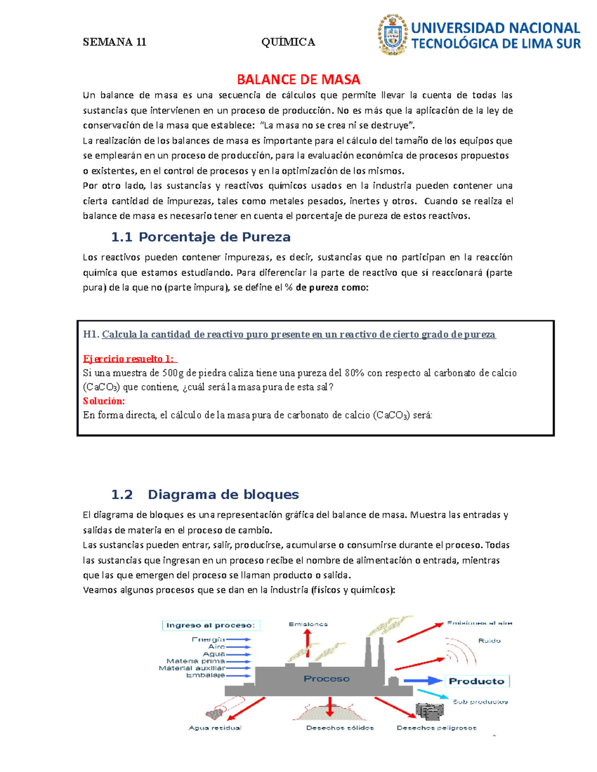 Semana 11 Balance de masa - BALANCE DE MASA Un balance de masa es una ...