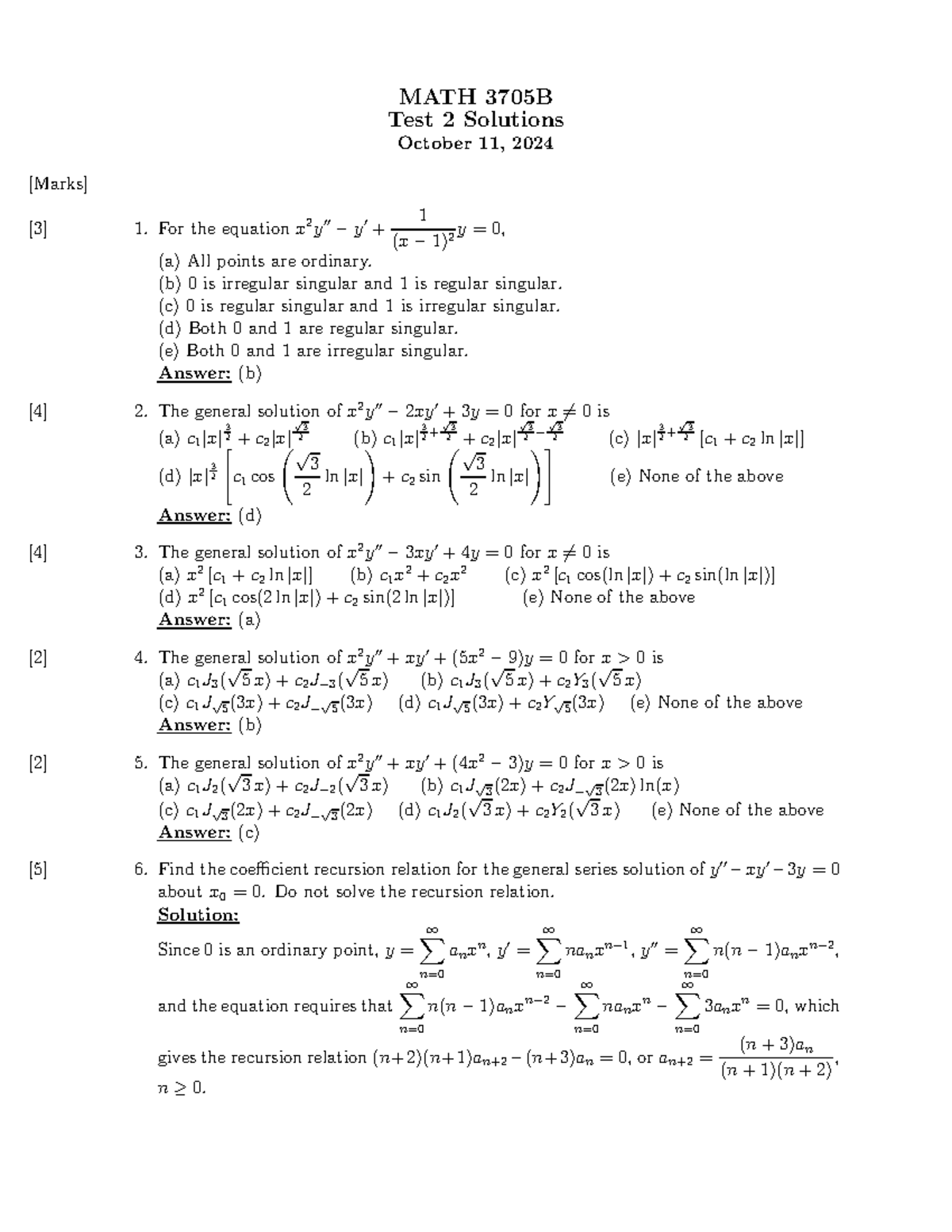 MATH3705Test2Solutions - MATH 3705B Test 2 Solutions October 11, 2024 ...