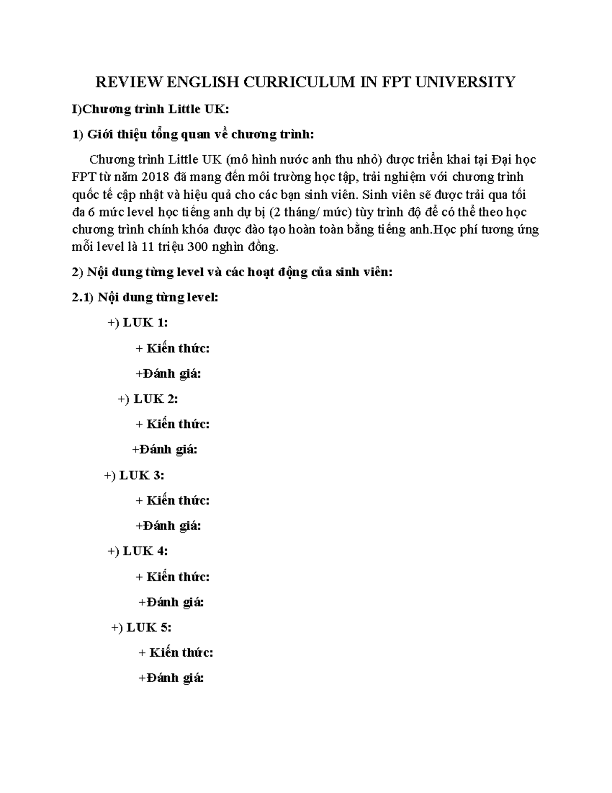 Review English Curriculum IN FPT University - REVIEW ENGLISH CURRICULUM ...