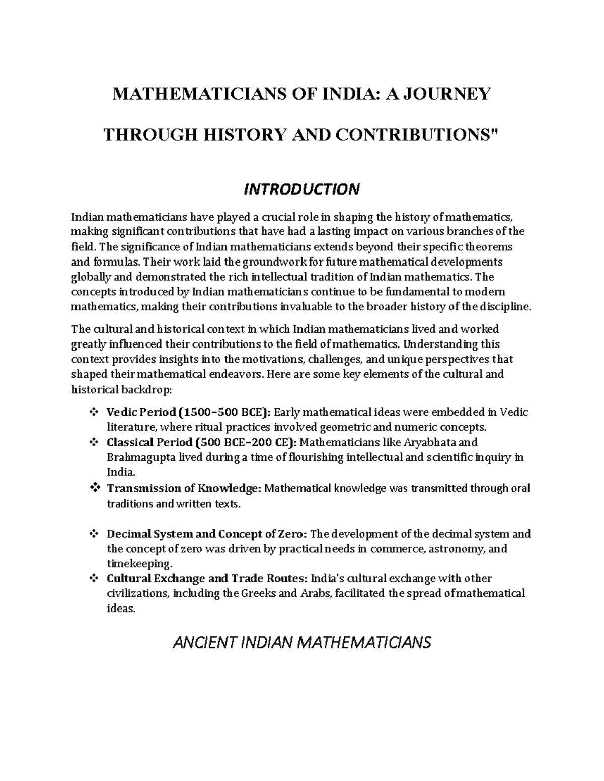 Maths 1 project - MATHEMATICIANS OF INDIA: A JOURNEY THROUGH HISTORY ...