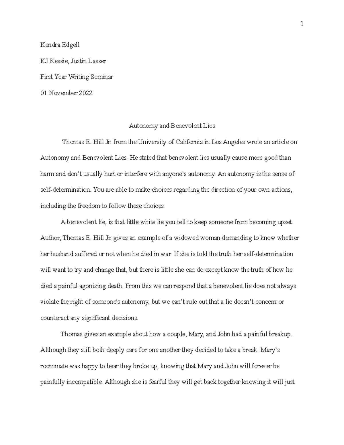 Analysis Essay-Final-Kendra Edgell - Kendra Edgell KJ Kessie, Justin ...