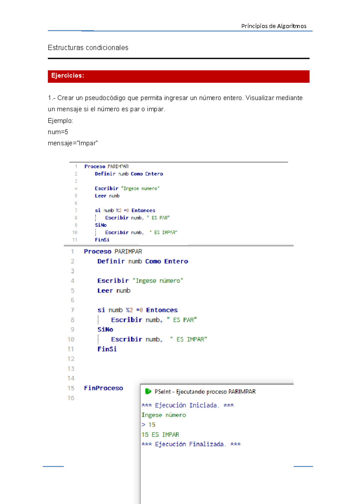 Estructuras condicionales - Estructuras condicionales Ejercicios: 1 ...