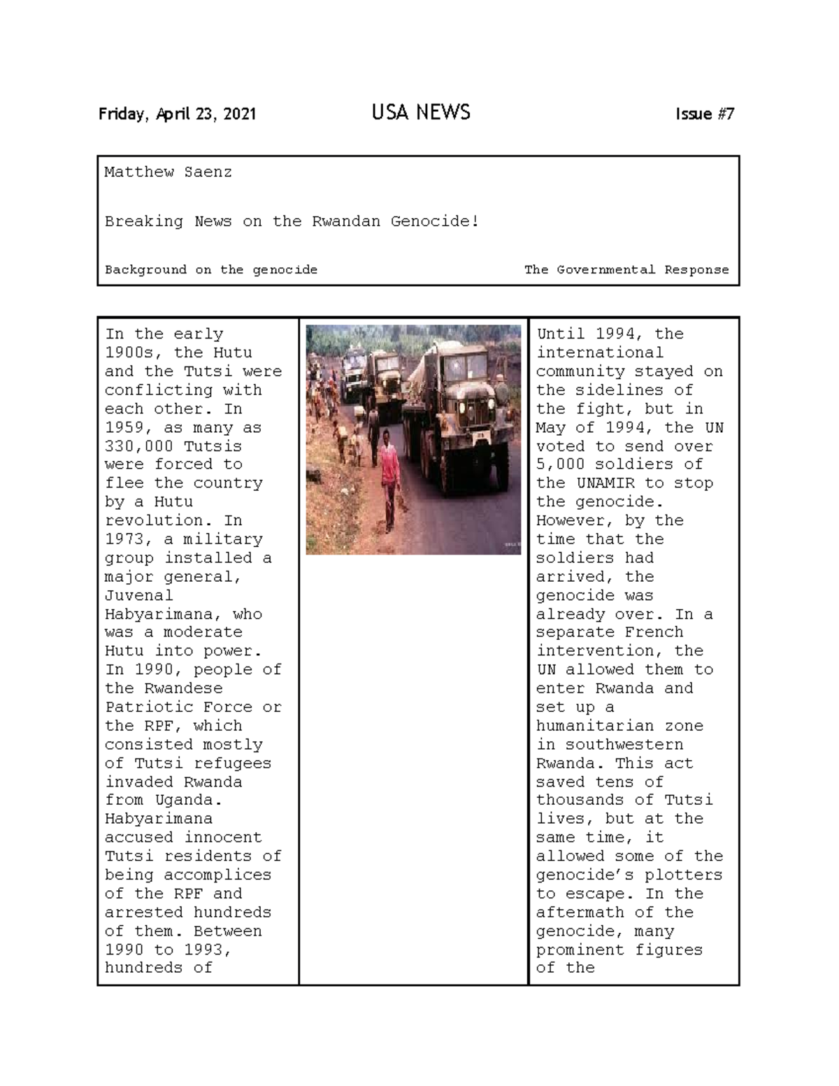 Genocide WH Matthew Saenz - Friday, April 23, 2021 USA NEWS Issue ...