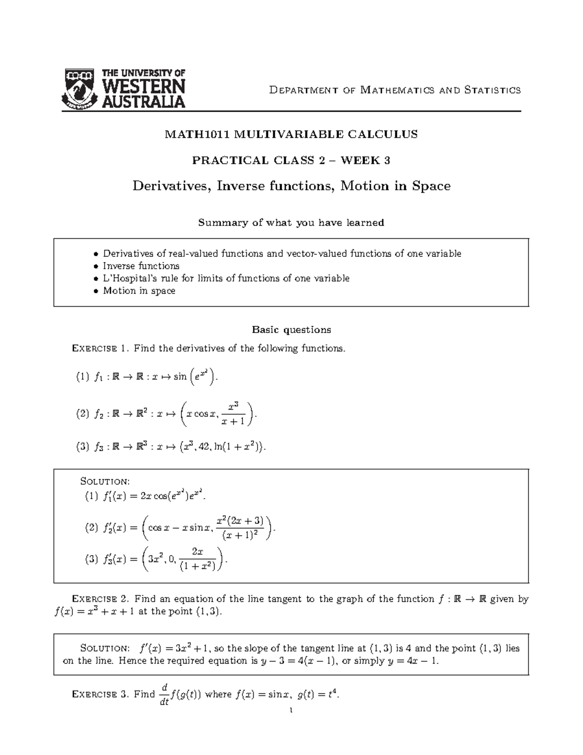 MATH1011 Practical 2 Week 3 Solutions - Department of Mathematics and ...