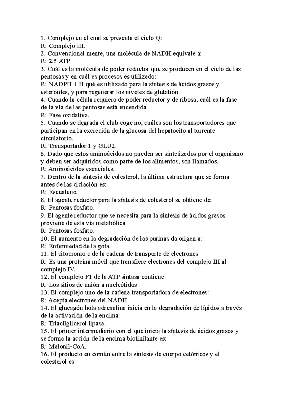 Banco de Bioquimica 2 - Complejo en el cual se presenta el ciclo Q: R ...