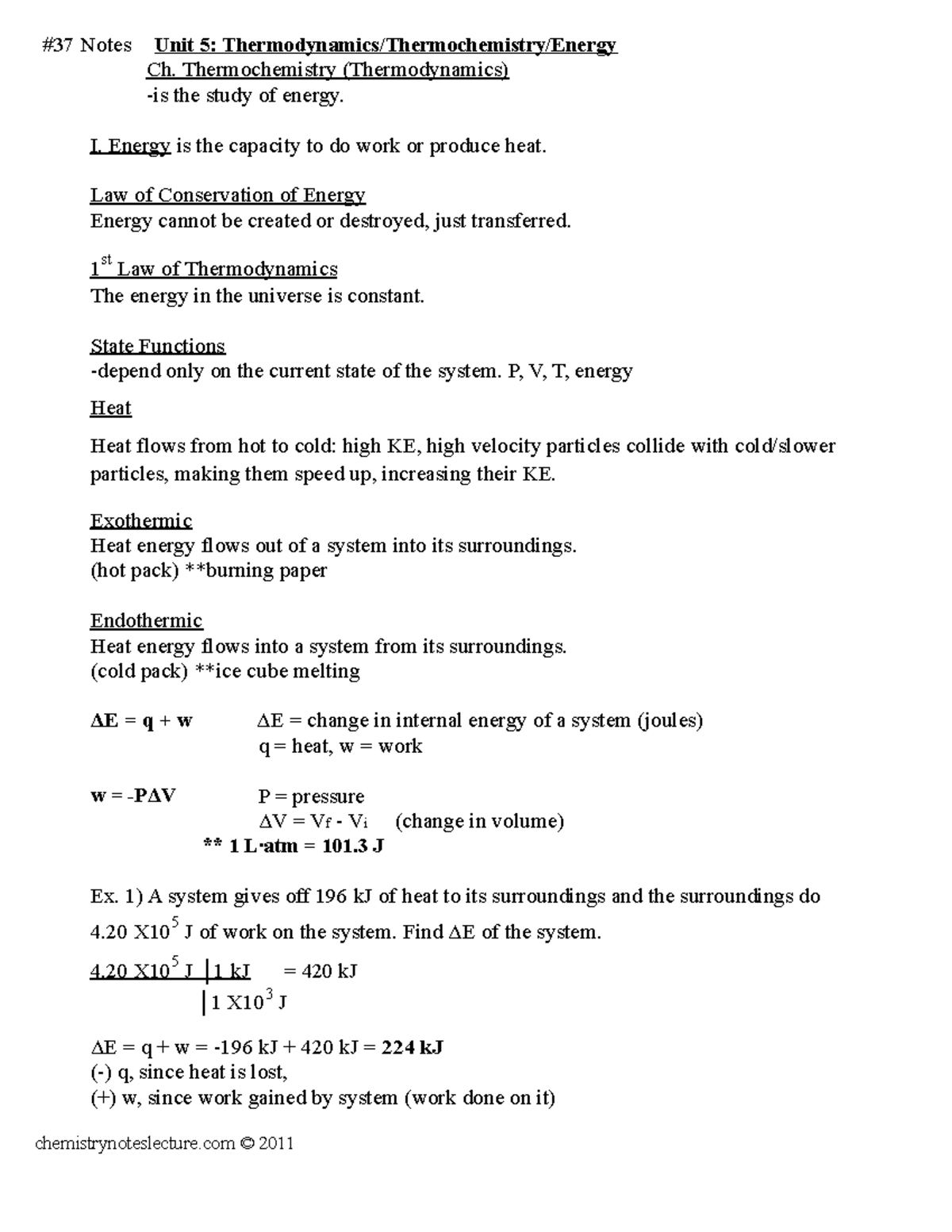 Unit 5 - Notes - #37 Notes Unit 5: Thermodynamics/Thermochemistry ...