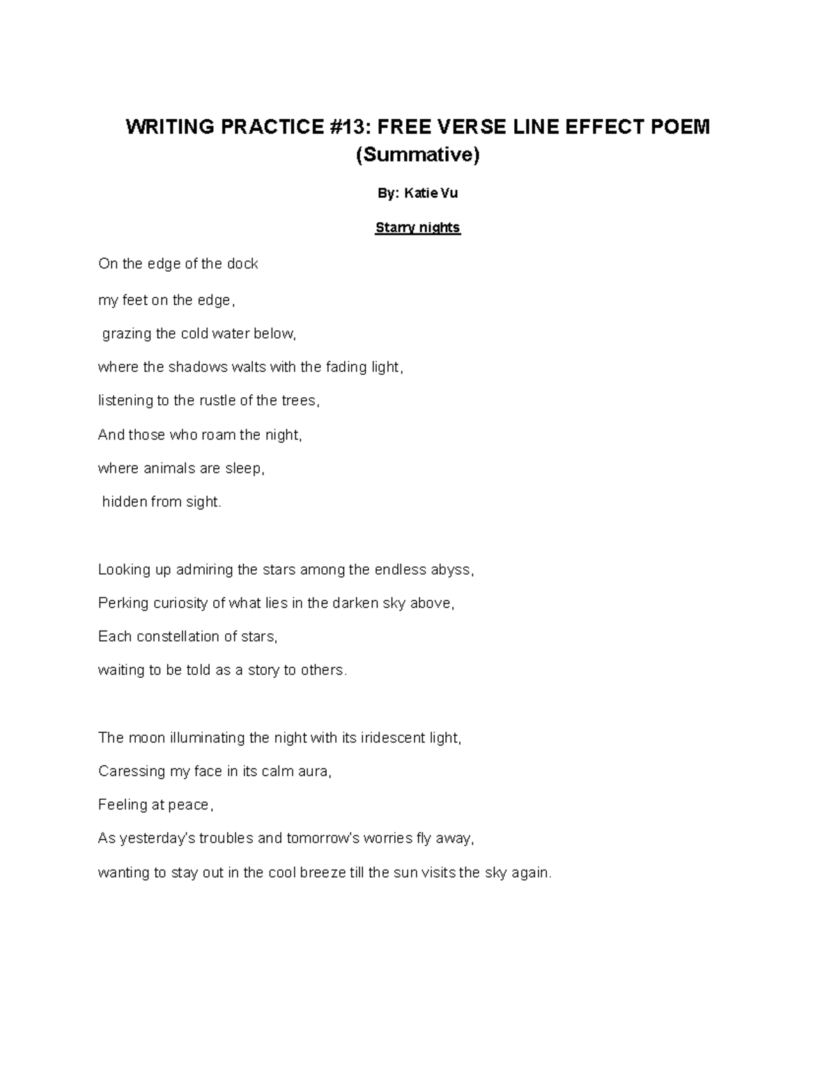 Writing Practice #13 FREE Verse LINE Effect POEM (Summative) - WRITING ...