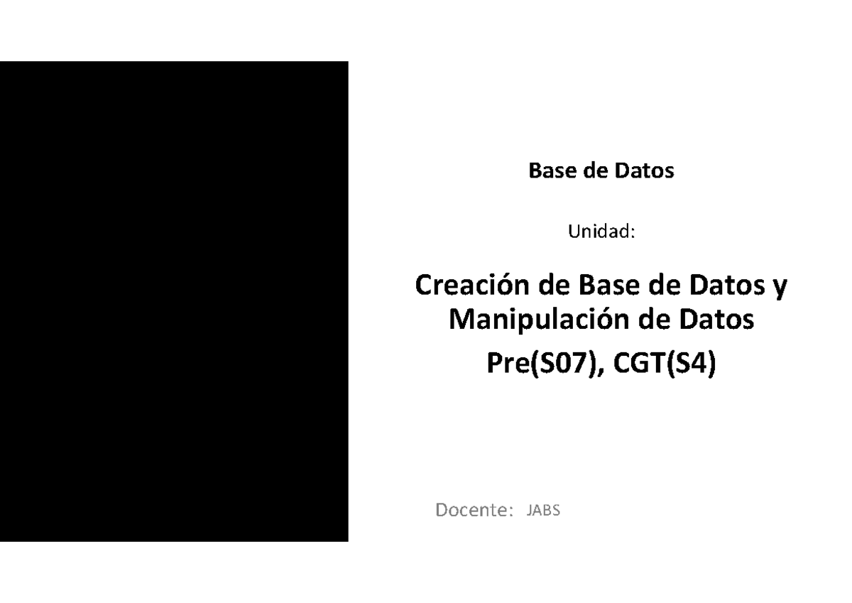 S08 s1-Material Store Procedure y Funciones - Docente: Unidad: Base de Datos Creación de Base de ...