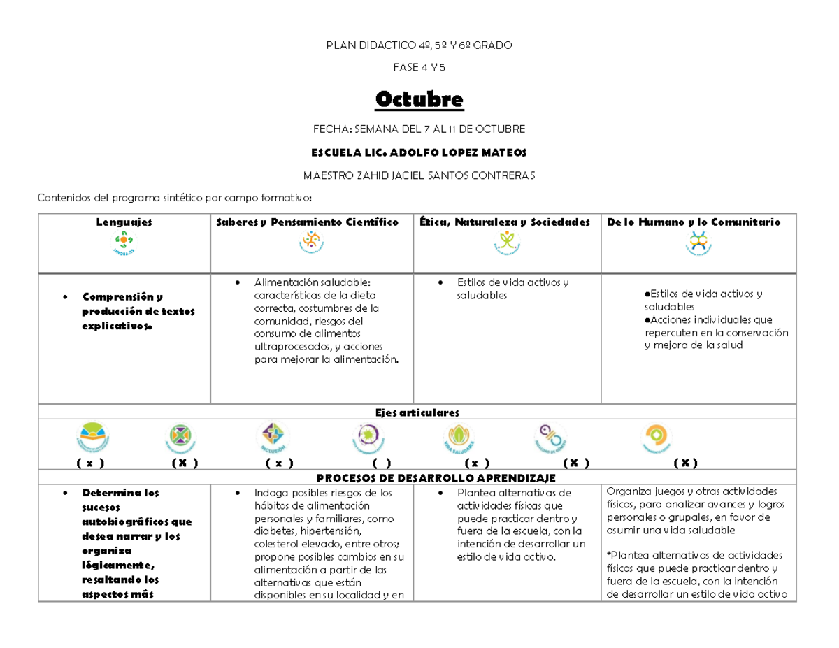 PLAN multigrado - PLAN DIDACTICO 4º, 5º Y 6º GRADO FASE 4 Y 5 Octubre ...
