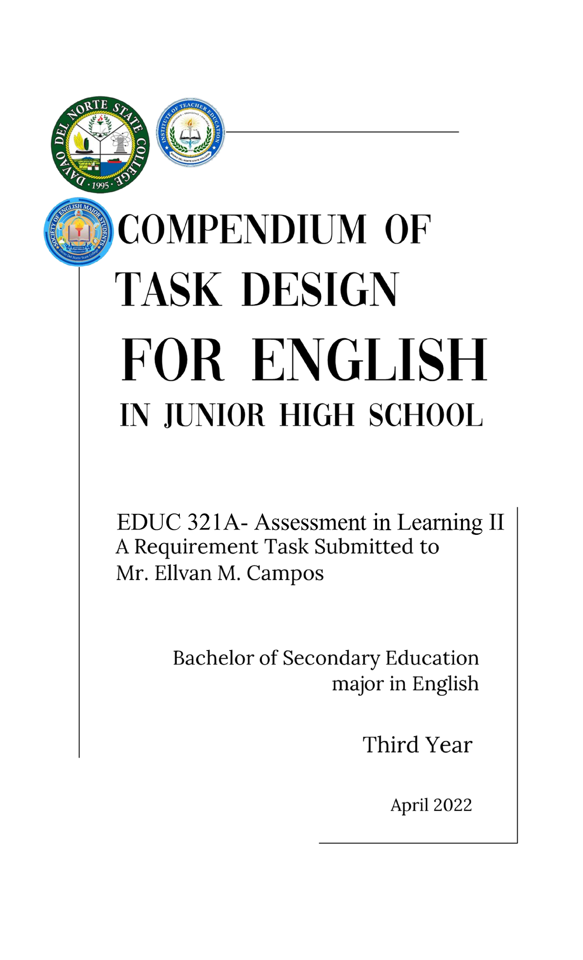 Bsedeng 3A Task Design and Rubrics Making Project - EDUC 321A ...