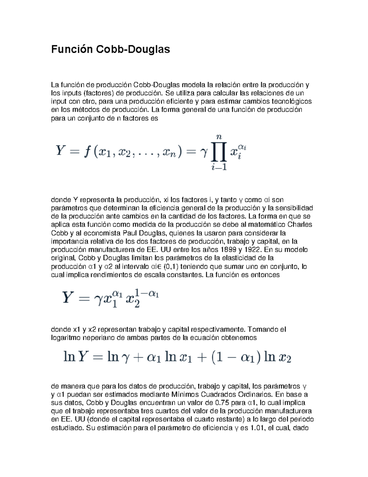 Función Cobb - calculo - Función Cobb-Douglas La función de producción ...
