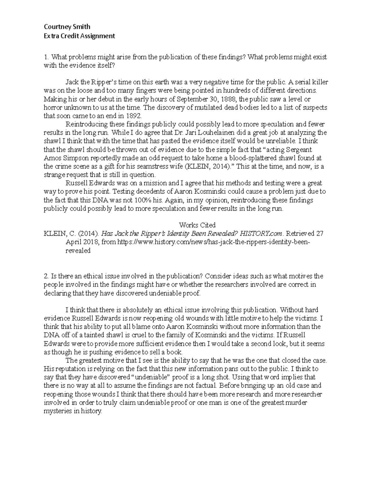 Extra Credit - Courtney Smith Extra Credit Assignment What problems ...