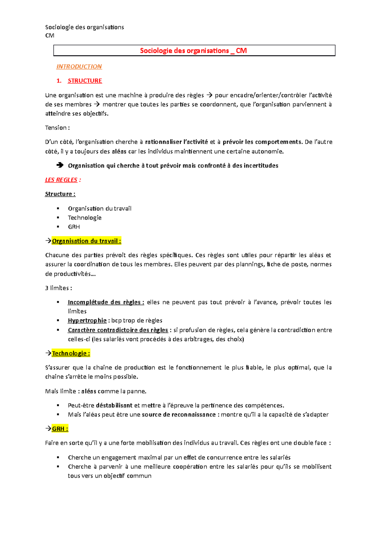 CM cours socio organisations - CM Sociologie des organisations _ CM ...