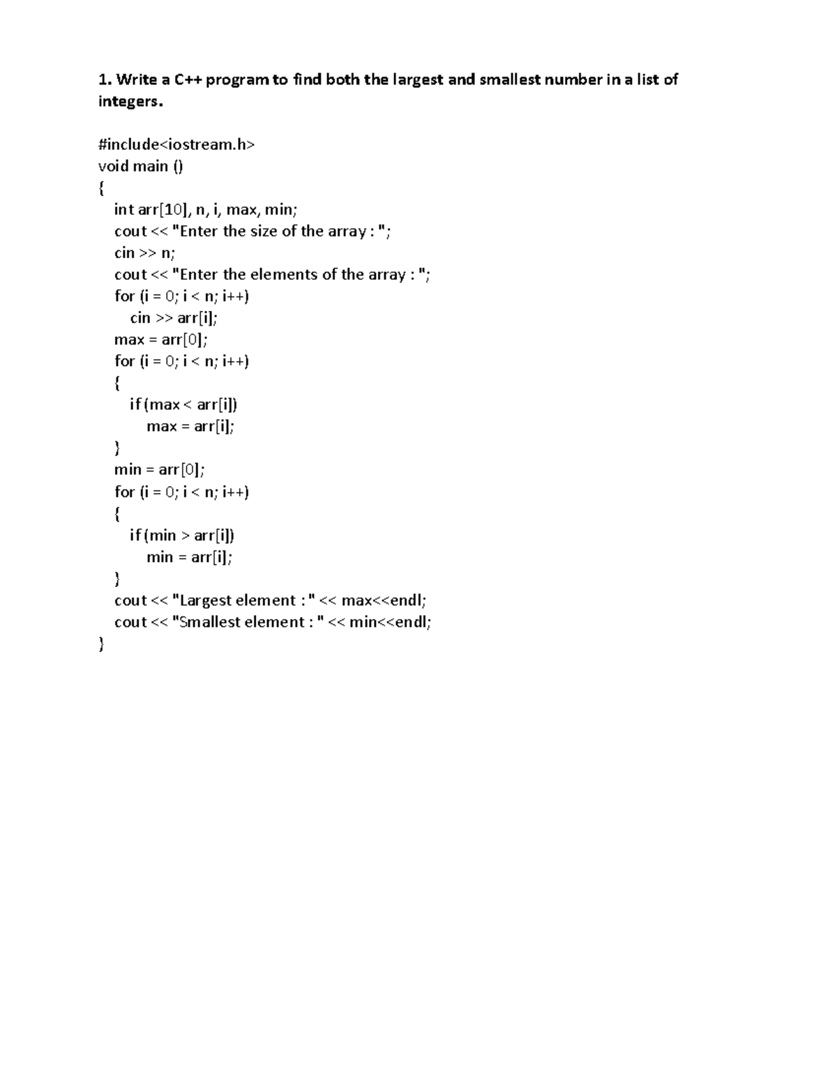 OOPs using C++ (Lab Manual) - Write a C++ program to find both the ...