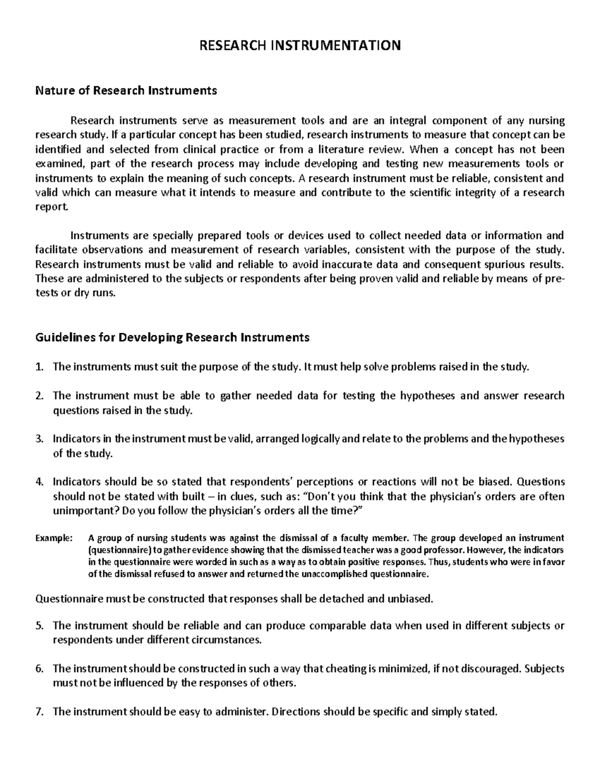 A Research Guide IN Nursing Education - RESEARCH INSTRUMENTATION Nature ...