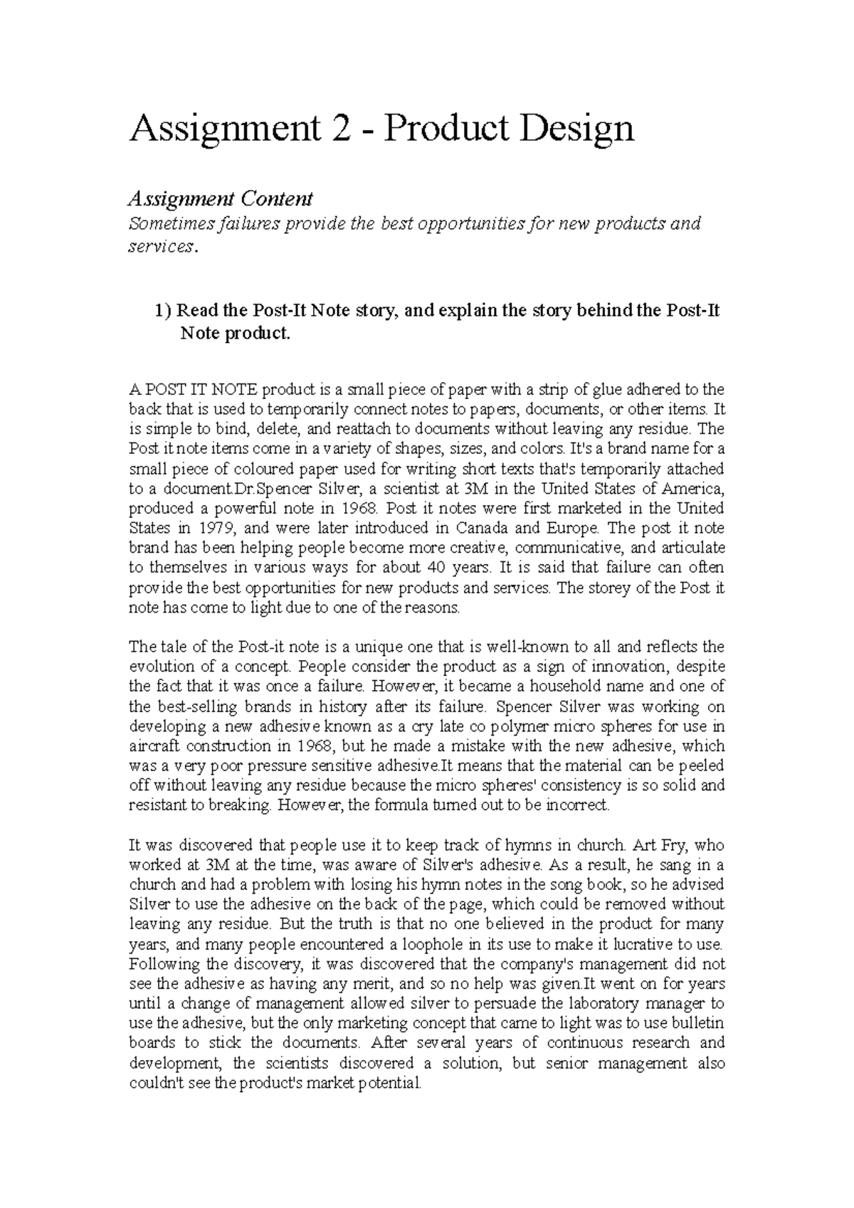 Assignment 2 - i dont know - Assignment 2 - Product Design Assignment ...