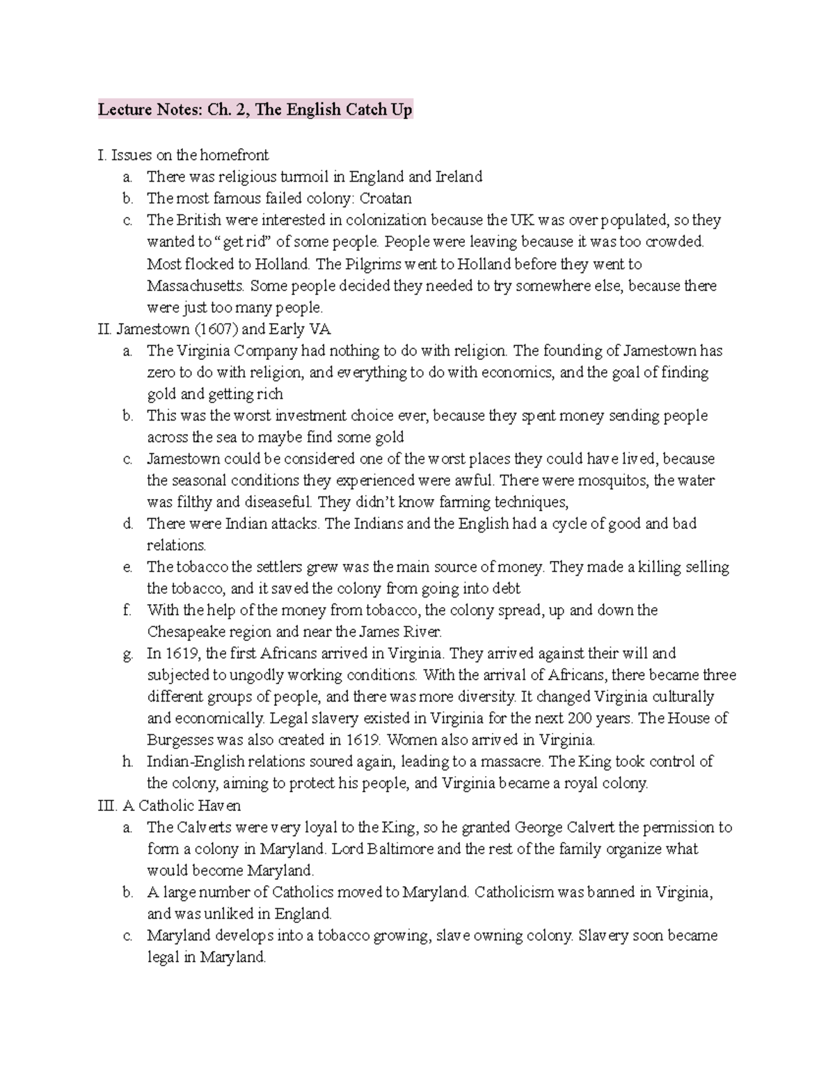 Lecture Notes Ch. 2, The English Catch Up - Lecture Notes: Ch. 2, The ...