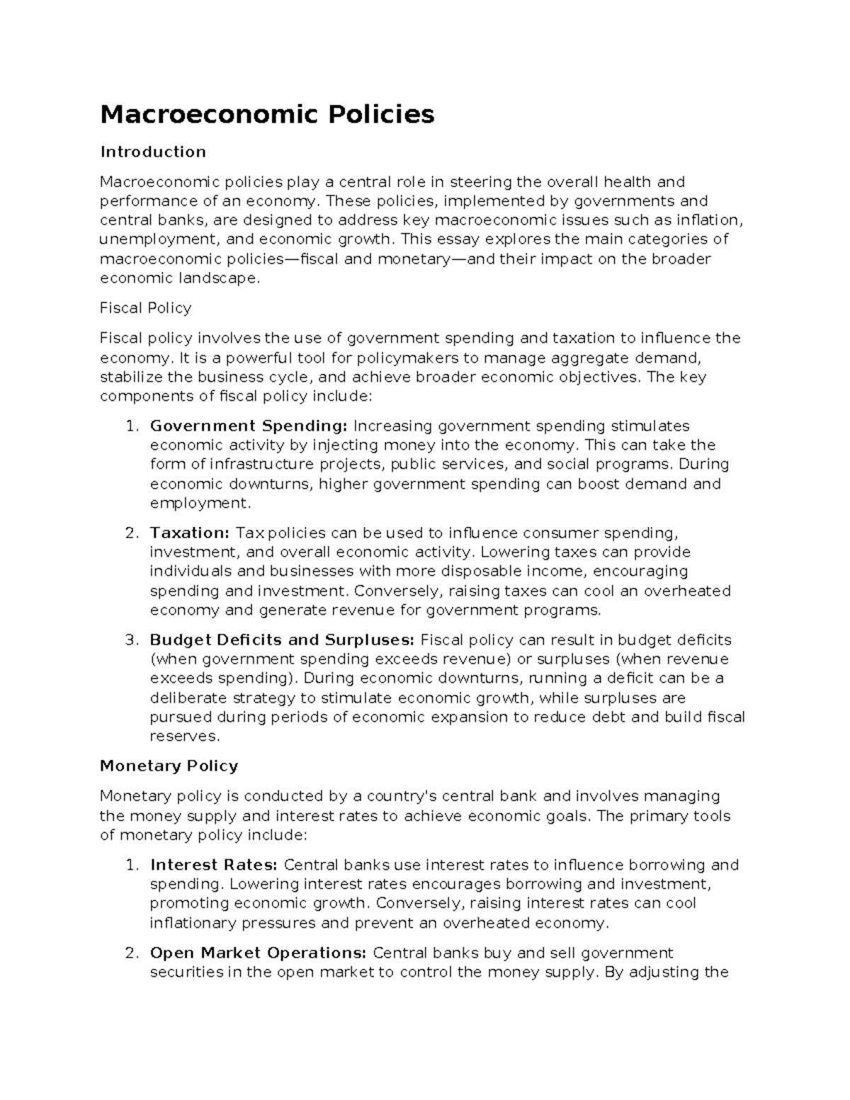 Macroeconomic Policies - Macroeconomic Policies Introduction ...