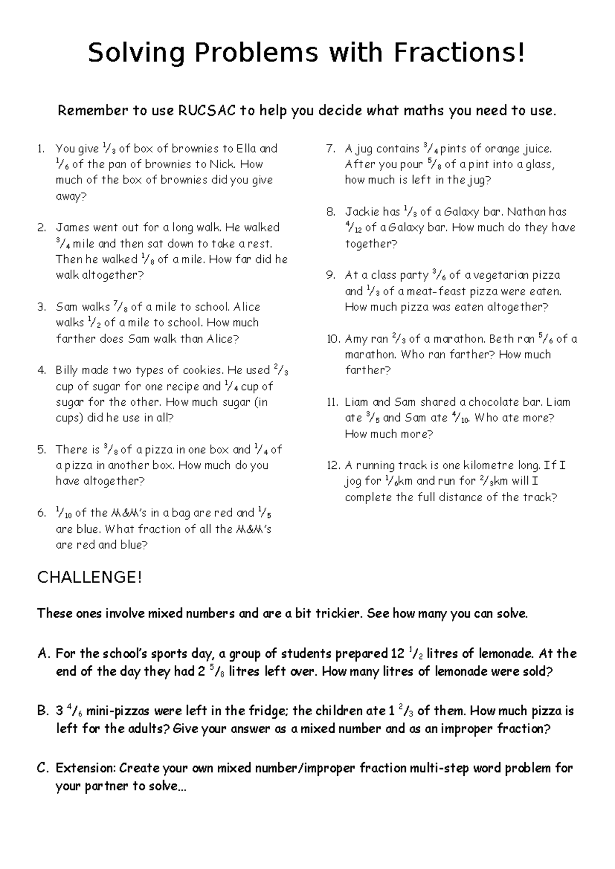 Solving Problems with Fractionsics - Solving Problems with Fractions ...