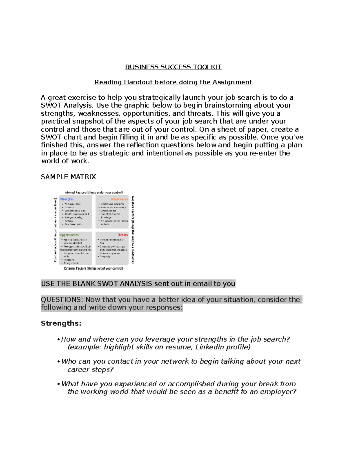 Reading Handout- Business Success Toolkit - BUSINESS SUCCESS TOOLKIT ...
