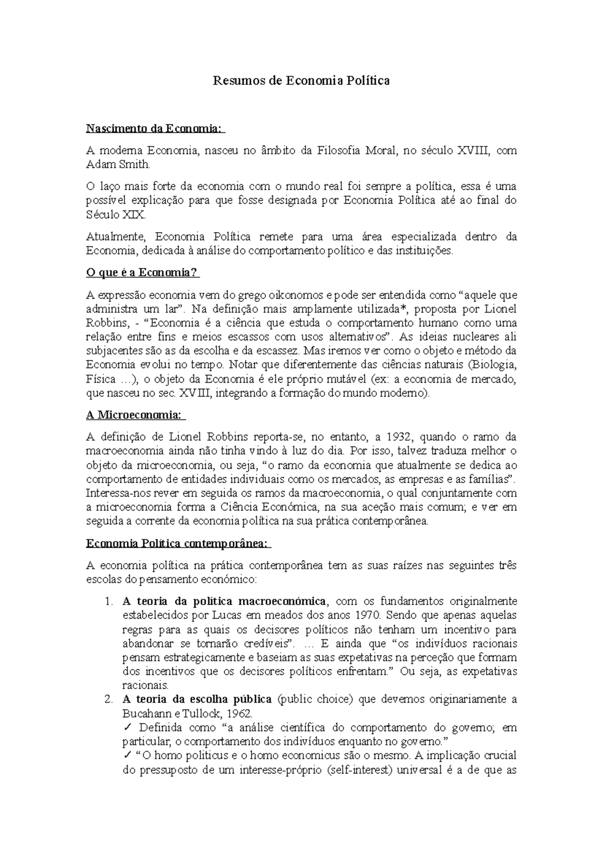 Resumos para recurso de Economia pol Ã tica - Resumos de Economia Política Nascimento da ...