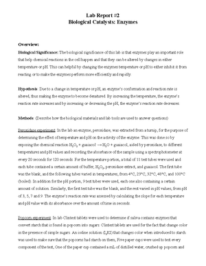 Lab report 3 Bio 161 - Lab Report # Biological Catalysts: Enzymes Lab ...