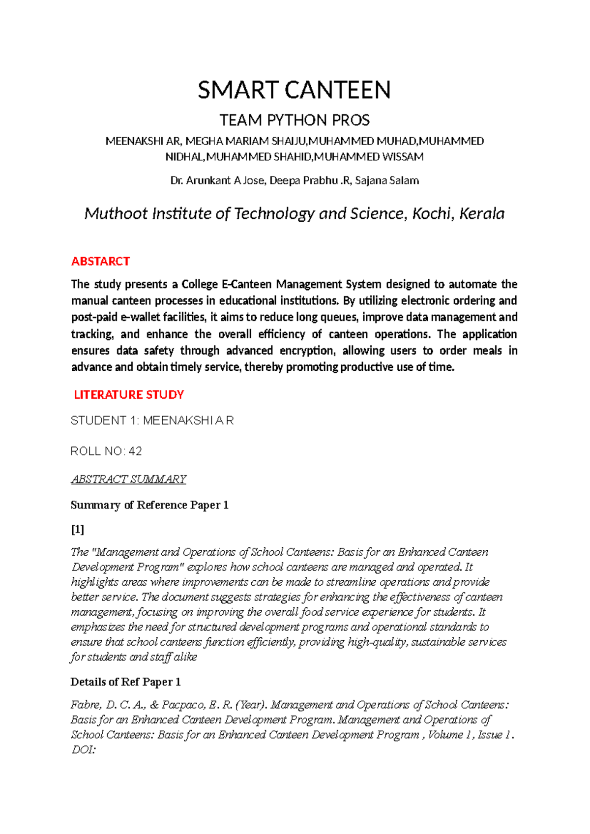 Team Python Pros - SMART CANTEEN TEAM PYTHON PROS MEENAKSHI AR, MEGHA MARIAM SHAIJU,MUHAMMED ...