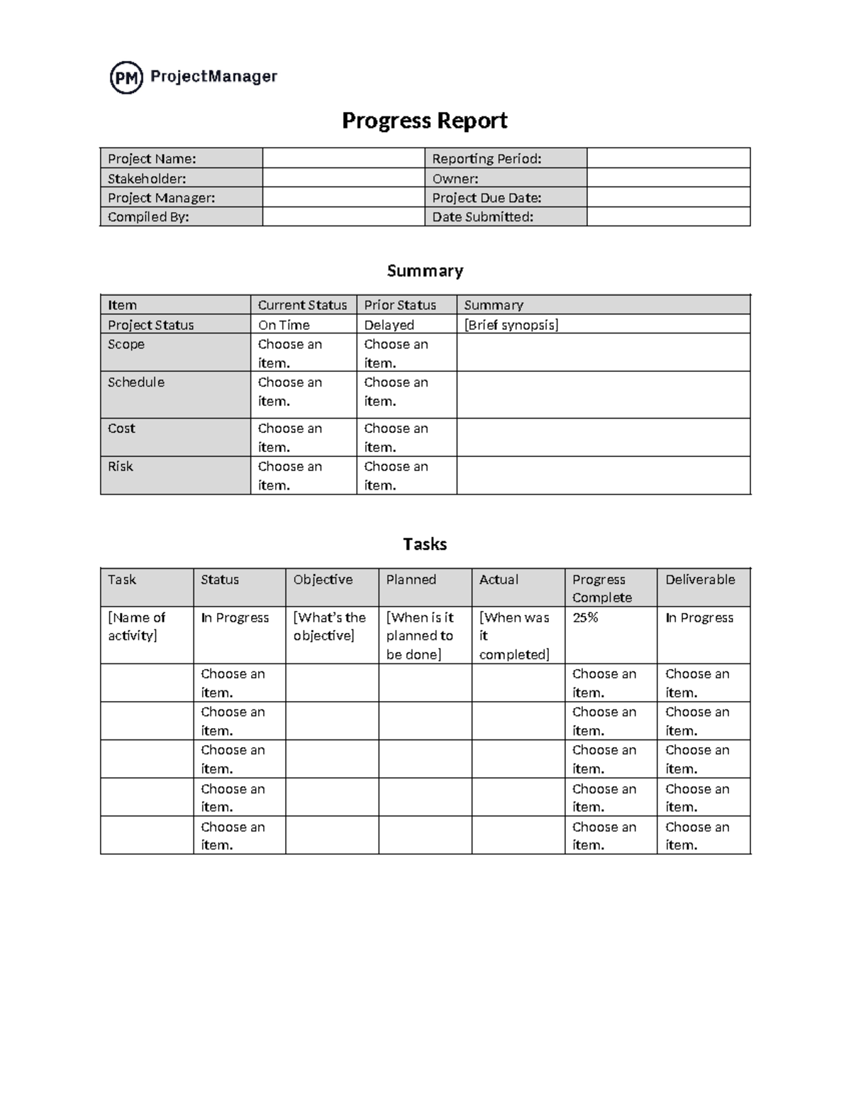 Progress Report Template Project Manager WLNK - Progress Report Project ...
