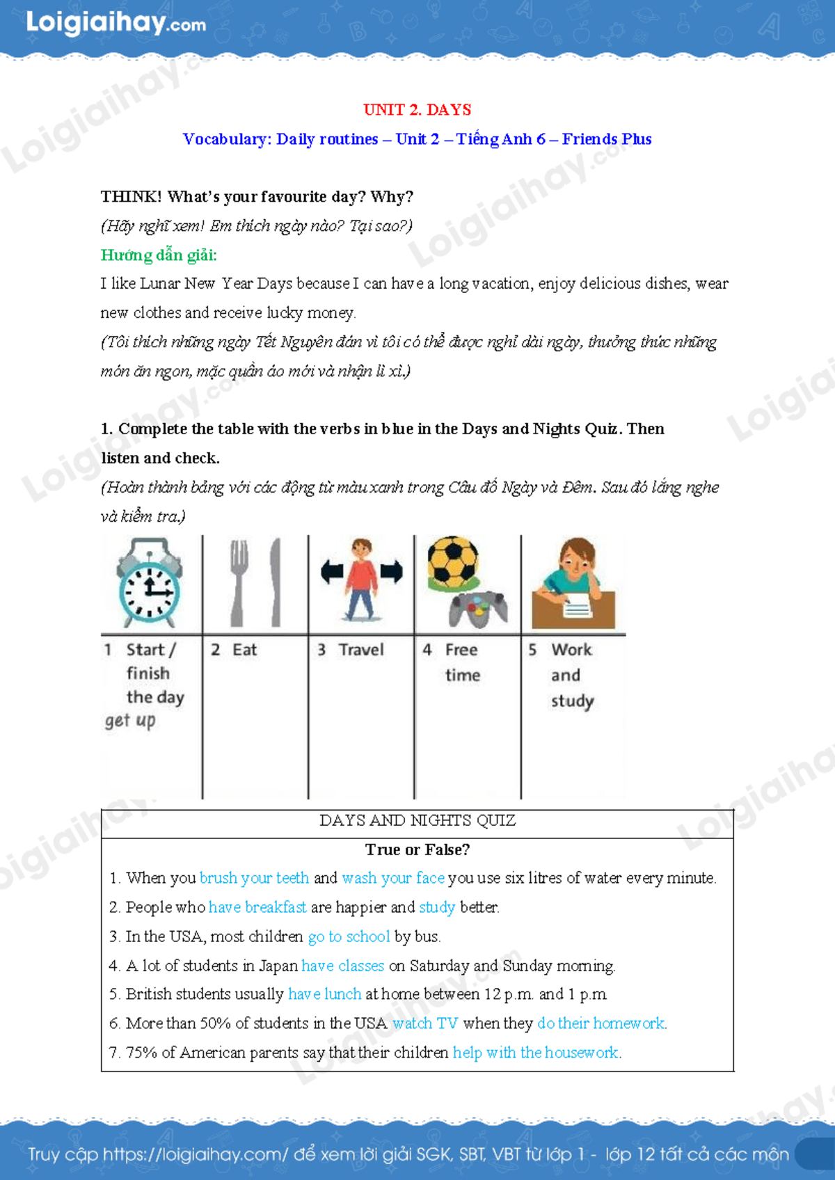 Fp-87598 - classnote - UNIT 2. DAYS Vocabulary: Daily routines – Unit 2 ...