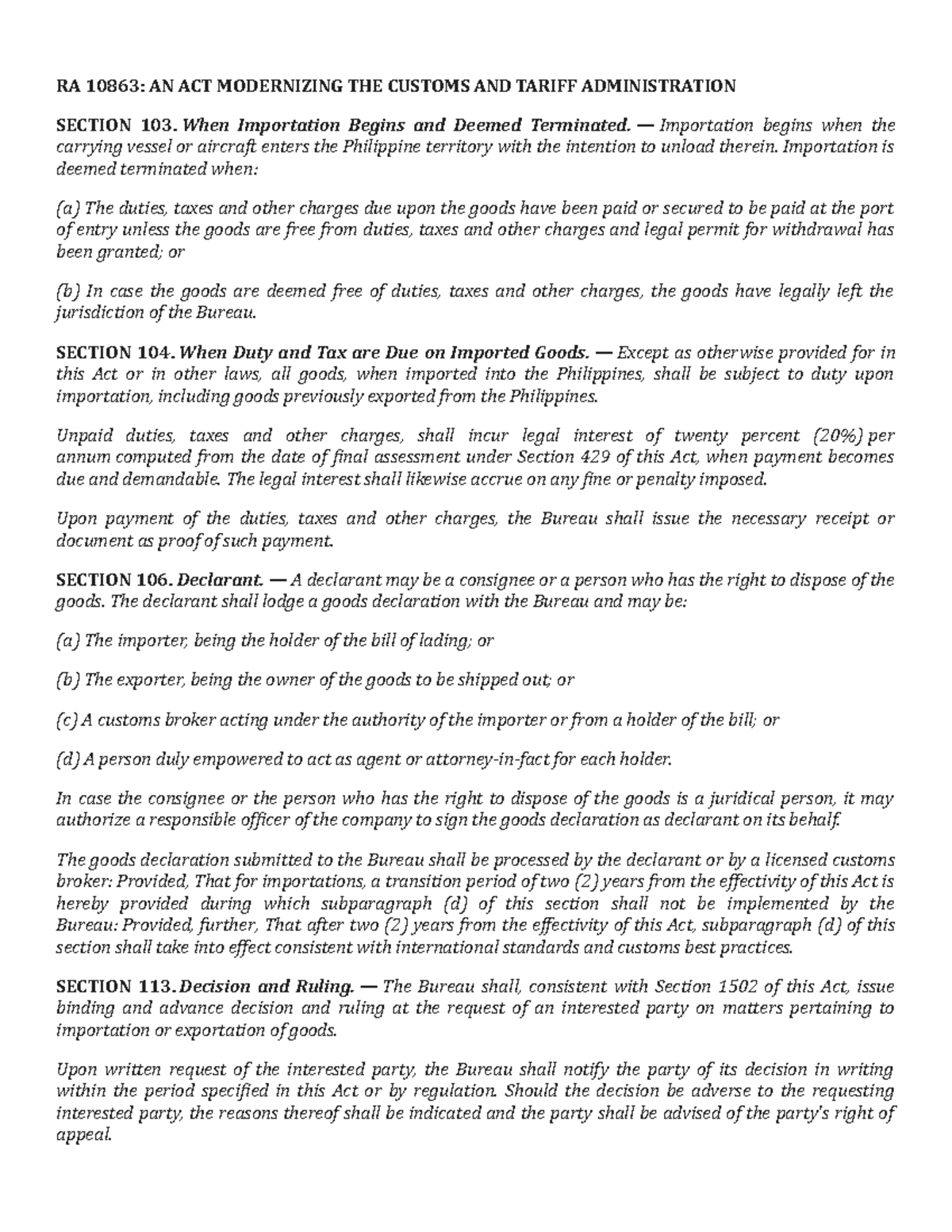 CMTA IMPT Provisions - for information - RA 10863: AN ACT MODERNIZING ...