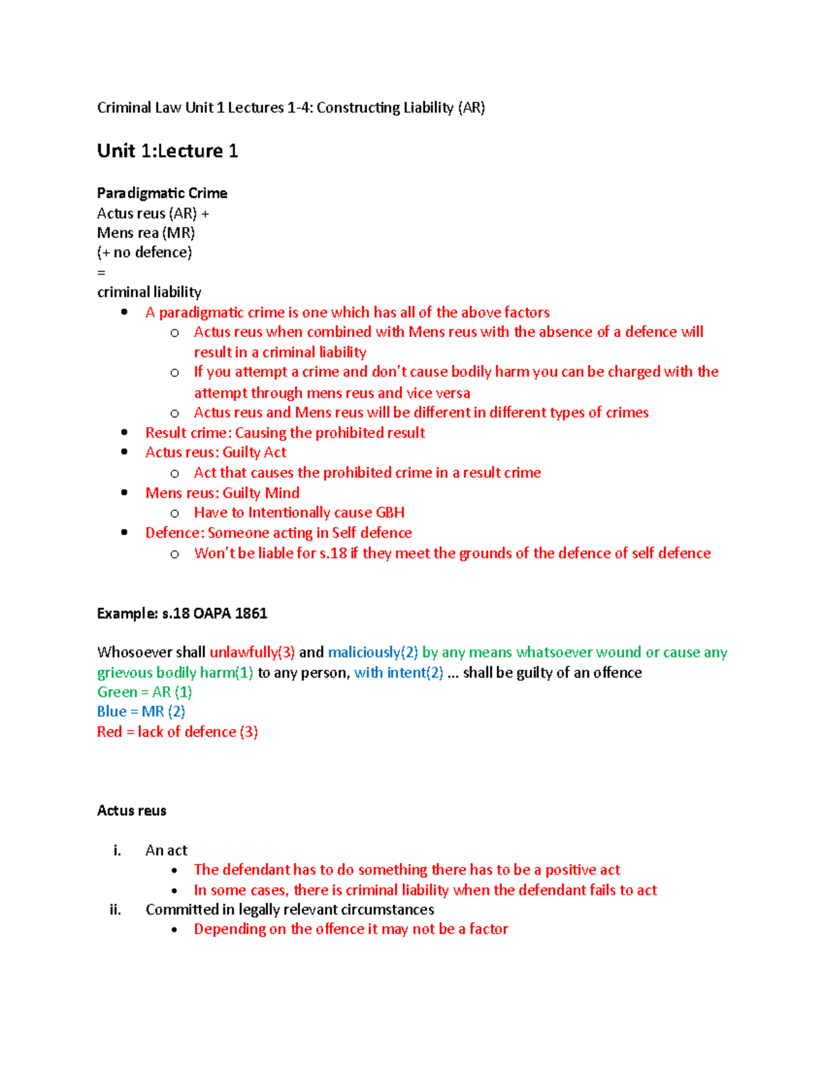 Criminal Law Unit 1 and Unit 2-Constructing Liability - Criminal Law ...