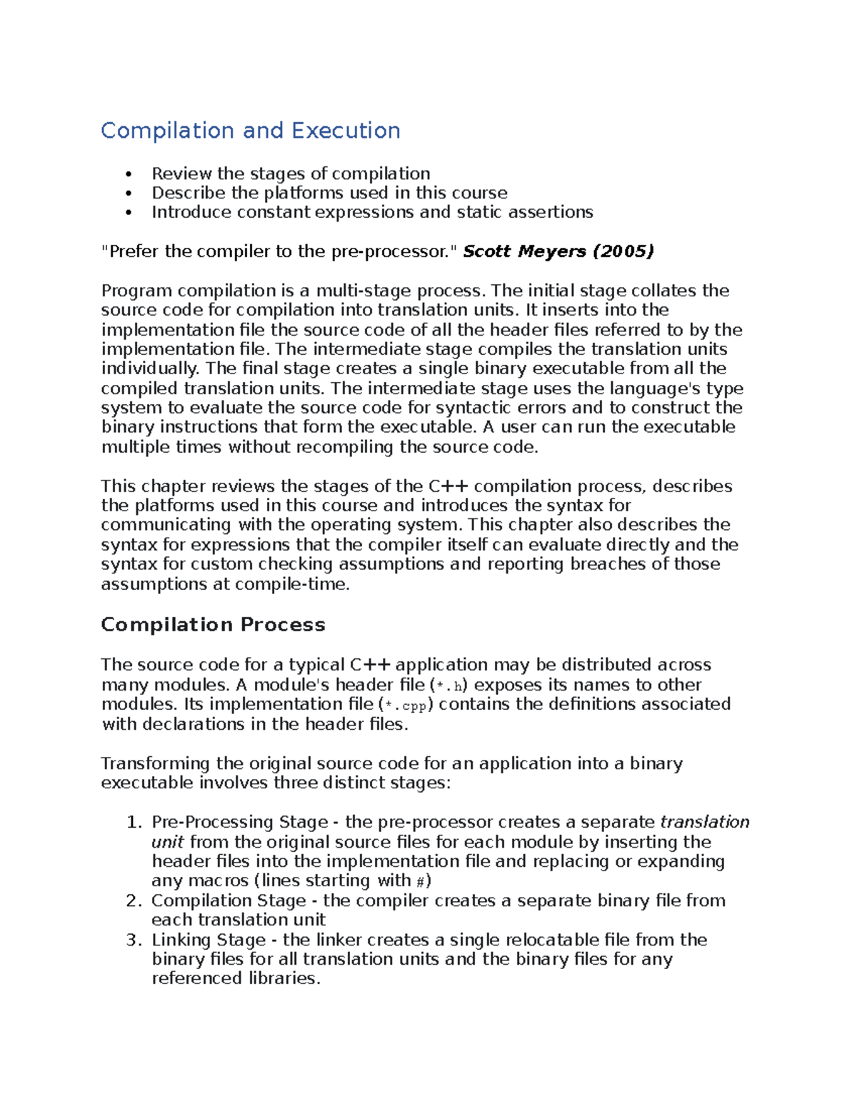 Compilation and Execution - " Scott Meyers (2005) Program compilation ...