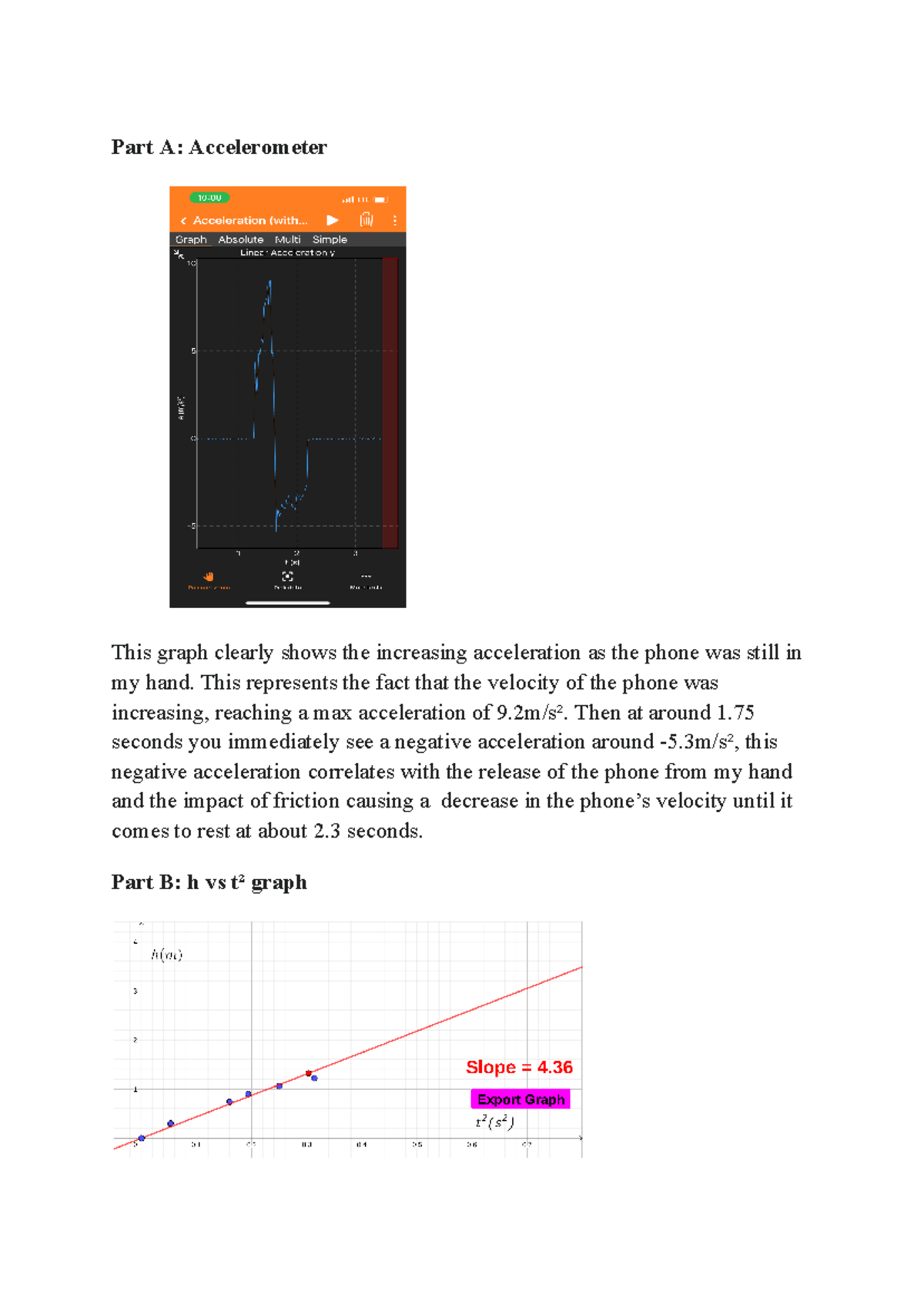 Physics 1300 Lab 1 -Ava Johnston - Part A: Accelerometer This graph ...