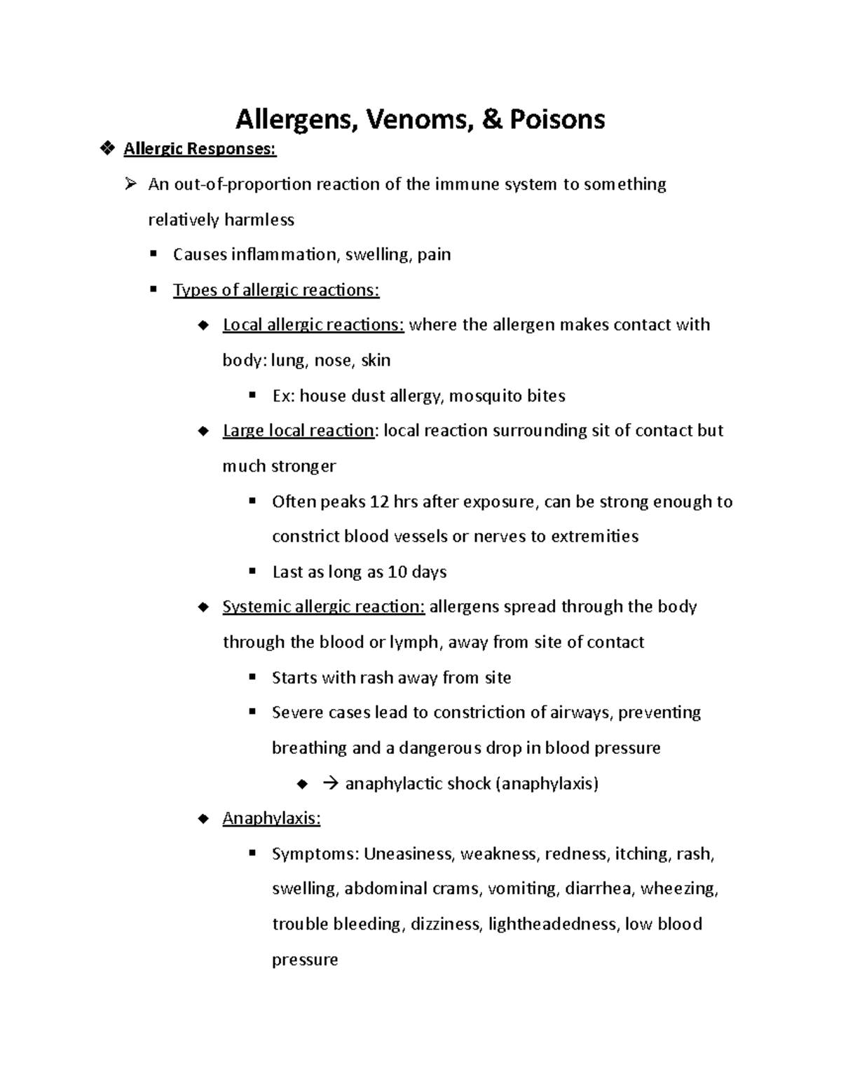 lecture notes allergies venom poison - Allergens, Venoms, & Poisons ...