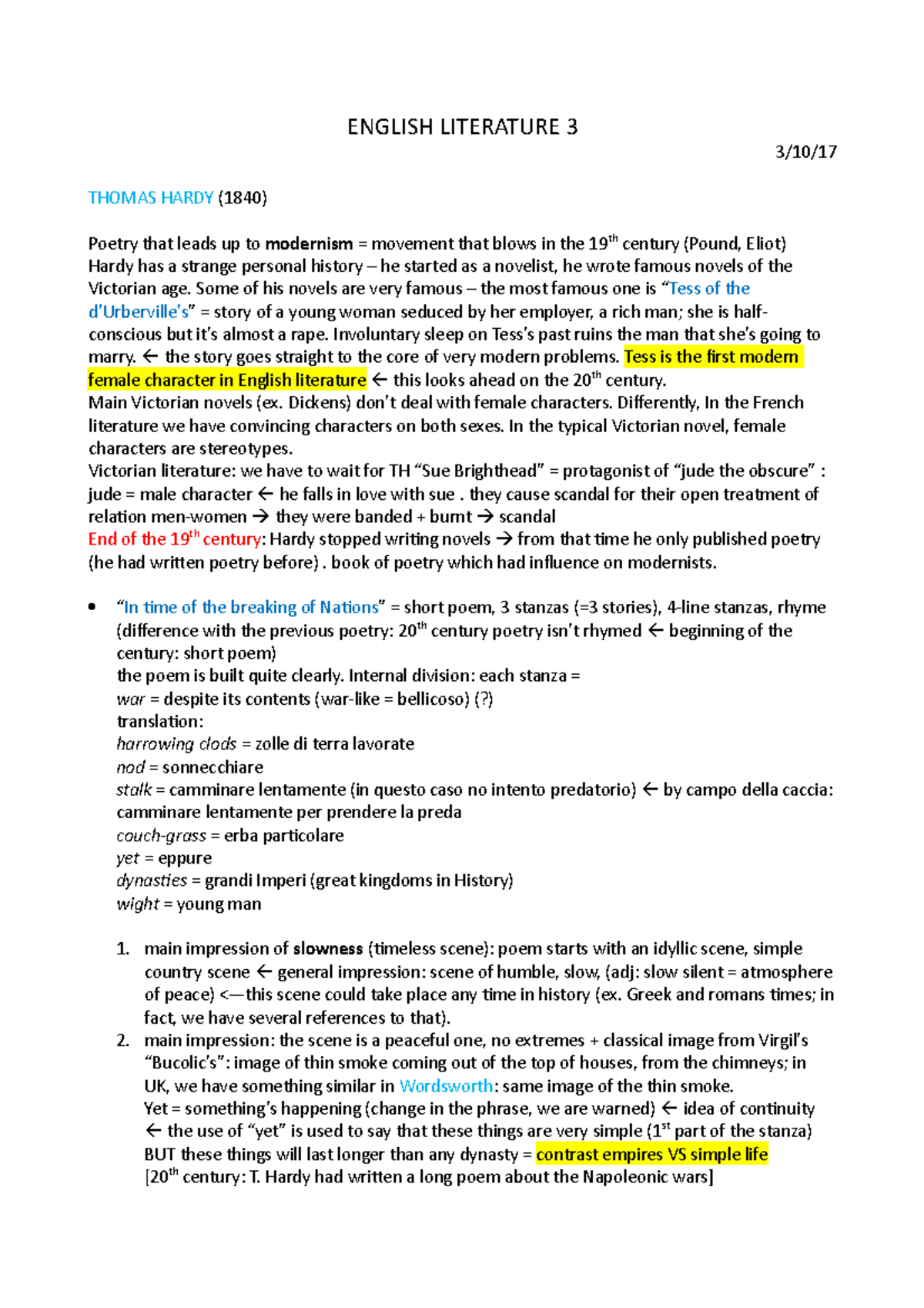 English Literature 3 - Appunti tutte le lezioni - ENGLISH LITERATURE 3 ...