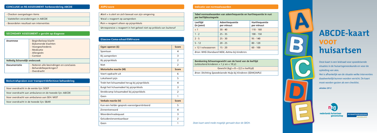 Abcde-kaart Met kleurtjes en uitleg - Performance Management ...