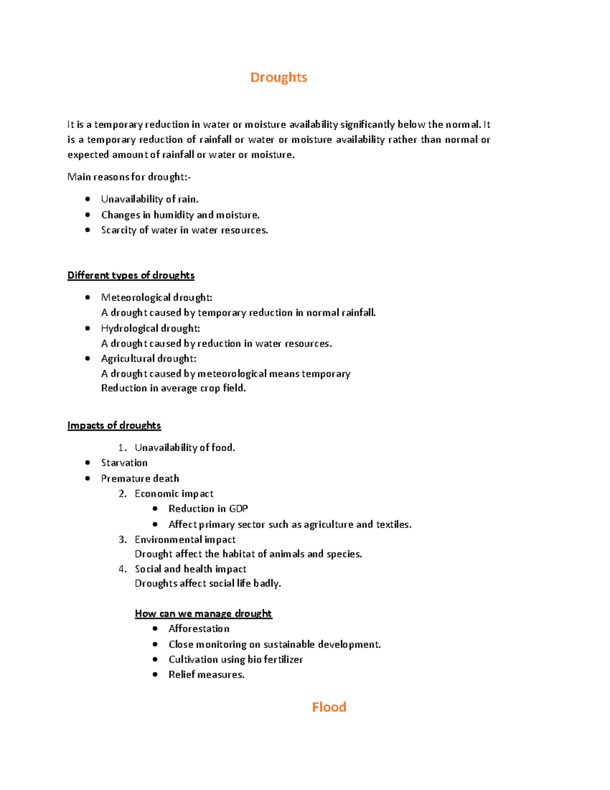 Droughts and floods - Lecture notes about drought and flood. - Droughts ...