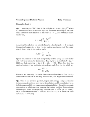 Ex Sheet 2solutions - Example sheet 2 Answers Cosmology and Particle Physics Toby Wiseman ...