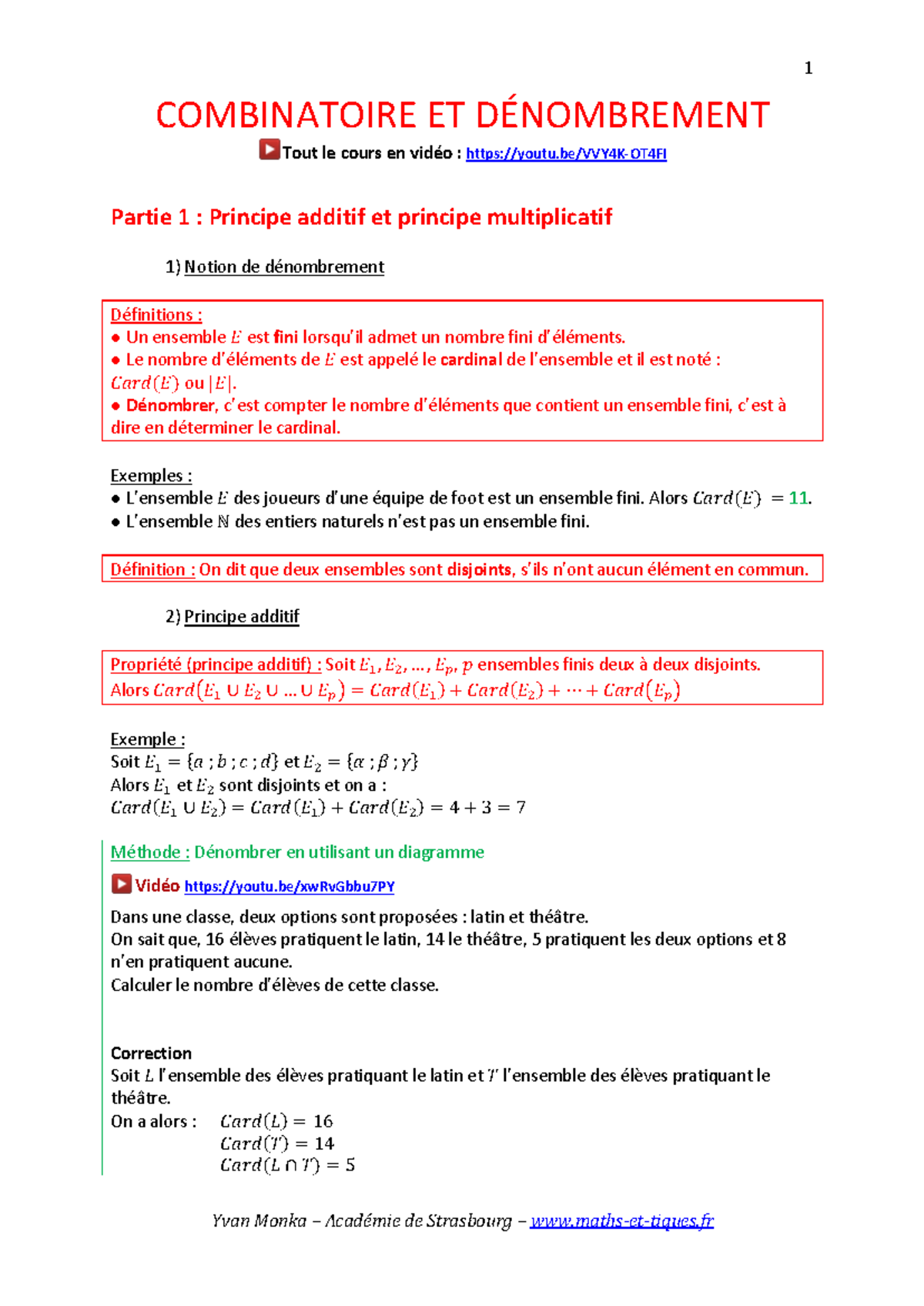 Dénombrement et Combinatoire - COMBINATOIRE ET DÉNOMBREMENT Tout le cours en vidéo : - Studocu